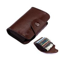 China Leather Button Wallet Short Business Card Wallet RFID Protection Lock Buckle 8 Card Slots for sale