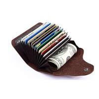 China Leather Button Wallet Short Business Card Wallet RFID Protection Lock Buckle 8 Card Slots for sale