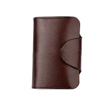 China Leather Button Wallet Short Business Card Wallet RFID Protection Lock Buckle 8 Card Slots for sale