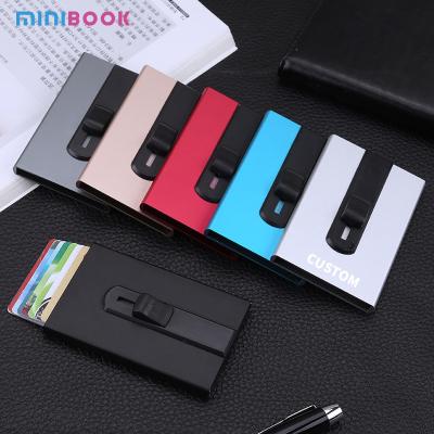 China RFID Blocking Aluminum Card Holder Push Up Wallet Durable Metal Credit Card Case 1-2 Cards for sale