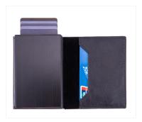 China PU Leather RFID Blocking Credit Card Holder Metal Carbon Fiber Wallet 8 Card Slots for sale