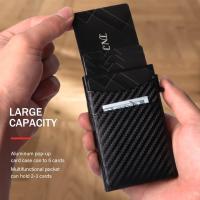 China Carbon Fiber PU Pop Up Wallet with Money Clip RFID Blocking Aluminum Card Holder for Men for sale