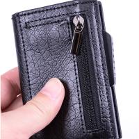 China Mens Slim Aluminium Wallet Card Holder Pop-up Cards RFID Blocking Crazy Horse Pattern Case for sale