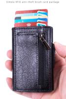 China Mens Slim Aluminium Wallet Card Holder Pop-up Cards RFID Blocking Crazy Horse Pattern Case for sale