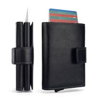 China Large Capacity PU Crazy Horse Card Wallet with Double RFID Blocking and Buckle 12 Slot for sale