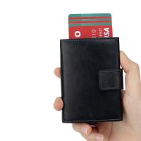 China Large Capacity PU Crazy Horse Card Wallet with Double RFID Blocking and Buckle 12 Slot for sale