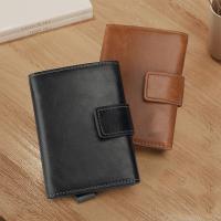 China Large Capacity PU Crazy Horse Card Wallet with Double RFID Blocking and Buckle 12 Slot for sale