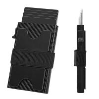 China Custom Logo Minimalist Genuine Leather Credit Card Holder Metal Construction 2 Slot for sale
