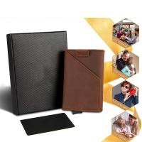 China Genuine Leather RFID Blocking Aluminium Wallet Pop Up Credit Card Holder Case 8 Card Capacity for sale