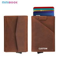 China Genuine Leather RFID Blocking Aluminium Wallet Pop Up Credit Card Holder Case 8 Card Capacity for sale