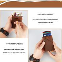 China Genuine Leather RFID Blocking Aluminium Wallet Pop Up Credit Card Holder Case 8 Card Capacity for sale