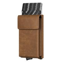 China Men's Genuine Leather Pop Up Wallet Vintage Style Aluminum Credit Card Holder Custom Logo for sale