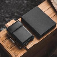 China Men's Genuine Leather Pop Up Wallet Vintage Style Aluminum Credit Card Holder Custom Logo for sale