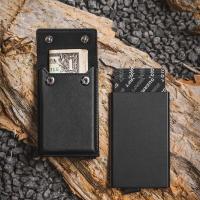 China Men's Genuine Leather Pop Up Wallet Vintage Style Aluminum Credit Card Holder Custom Logo for sale
