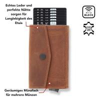 China Pop Up Aluminum Card Holder Wallet with Coin Compartment Genuine Leather Credit Card Case 8 Card Slots for sale