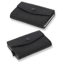 China Pop Up Aluminum Card Holder Wallet with Coin Compartment Genuine Leather Credit Card Case 8 Card Slots for sale