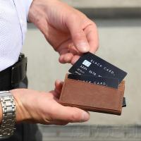 China Pop Up Aluminum Card Holder Wallet with Coin Compartment Genuine Leather Credit Card Case 8 Card Slots for sale