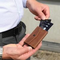 China Pop Up Aluminum Card Holder Wallet with Coin Compartment Genuine Leather Credit Card Case 8 Card Slots for sale