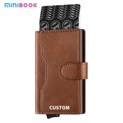 China Men's Metal Pop Up Wallet with RFID Protection Large Capacity PU Credit Card Holder for sale