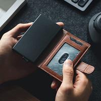 China Men's Metal Pop Up Wallet with RFID Protection Large Capacity PU Credit Card Holder for sale