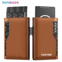 China RFID Blocking Leather Card Holder Wallet Men Automatic Pop Up ID Case Slim Minimalist 8 Card Capacity for sale