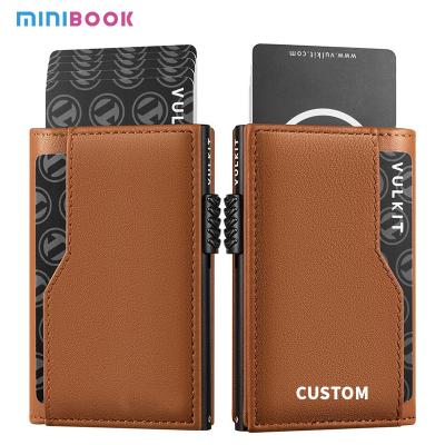 China RFID Blocking Leather Card Holder Wallet Men Automatic Pop Up ID Case Slim Minimalist 8 Card Capacity for sale