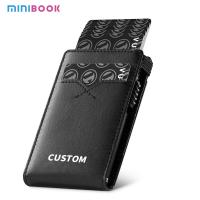 China Custom Logo Vegan Leather RFID Protection Automatic Pop Up Card Holder with ID Window 8 Card Capacity for sale