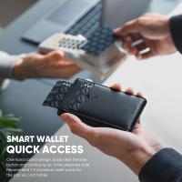 China Custom Logo Vegan Leather RFID Protection Automatic Pop Up Card Holder with ID Window 8 Card Capacity for sale
