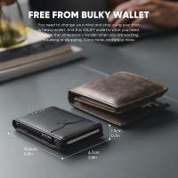 China Custom Logo Vegan Leather RFID Protection Automatic Pop Up Card Holder with ID Window 8 Card Capacity for sale