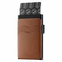 China Pop Up Leather Name Card Holder Aluminum Box Custom Logo Available for Men Women for sale