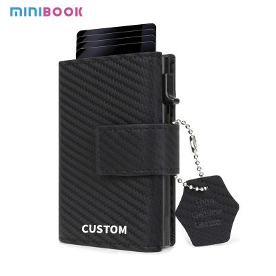 China Genuine Leather RFID Aluminum Slim Card Holder Wallet with Zipper Pocket for Men for sale