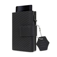 China Genuine Leather RFID Aluminum Slim Card Holder Wallet with Zipper Pocket for Men for sale