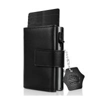 China Genuine Leather RFID Aluminum Slim Card Holder Wallet with Zipper Pocket for Men for sale