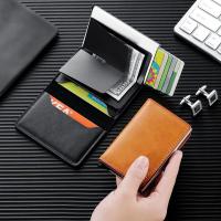China Automatic Pop Up Credit Card Holder Wallet with RFID Blocking Function and PU Leather for sale