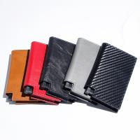 China Minibook Trifold Leather Metal Aluminum Credit Card Holder RFID Block Minimalist Wallet for Men 8 Card Slots for sale
