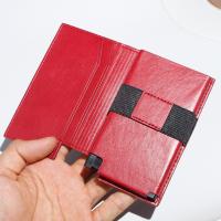 China Minibook Trifold Leather Metal Aluminum Credit Card Holder RFID Block Minimalist Wallet for Men 8 Card Slots for sale