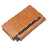 China Minibook Trifold Leather Metal Aluminum Credit Card Holder RFID Block Minimalist Wallet for Men 8 Card Slots for sale