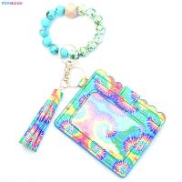 China Custom PU Leather Keychain Wallet with Wristlet Bangle Bracelet 12cm x 10cm for sale