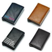 China Custom Bifold PU Leather Men's Wallet with RFID Blocking 9cm x 7cm Pop Up Card Holder for sale