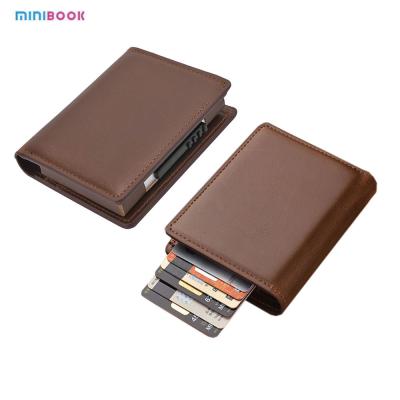 China RFID Blocking Pop Up Aluminum Slim Genuine Leather Smart Credit Card Holder for Men 8 Card Capacity for sale