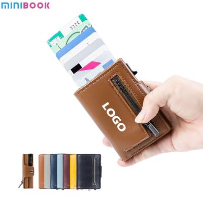 China RFID Blocking Pop Up Card Holder Vintage PU Leather Slim Wallet for Men Unisex Anti Theft Short Wallet for sale