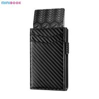 China Genuine Leather Ultra Thin RFID Wallet Carbon Fiber Slim Billfold Card Holder for Men for sale