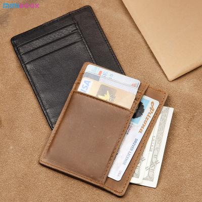 China Custom Logo Genuine Leather RFID Front Pocket Wallet Ultra Slim Card Holder 8 Card Slots for sale