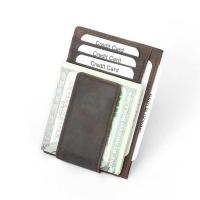 China Genuine Leather Vintage Slim Front Pocket RFID Blocking Card Holder Wallet with Strong Magnet Money Clip for sale
