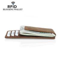 China Genuine Leather Vintage Slim Front Pocket RFID Blocking Card Holder Wallet with Strong Magnet Money Clip for sale