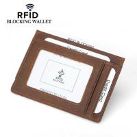 China Genuine Leather Vintage Slim Front Pocket RFID Blocking Card Holder Wallet with Strong Magnet Money Clip for sale