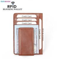 China Genuine Leather Vintage Slim Front Pocket RFID Blocking Card Holder Wallet with Strong Magnet Money Clip for sale