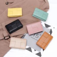 China Genuine Sheepskin Leather Knitting Short Wallet for Women Zipper Coin Purse 12.5cm for sale