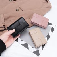 China Genuine Sheepskin Leather Knitting Short Wallet for Women Zipper Coin Purse 12.5cm for sale