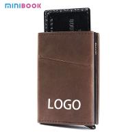 China RFID Blocking Genuine Leather Pop Up Wallet for Credit Card Storage 9.5cm for sale